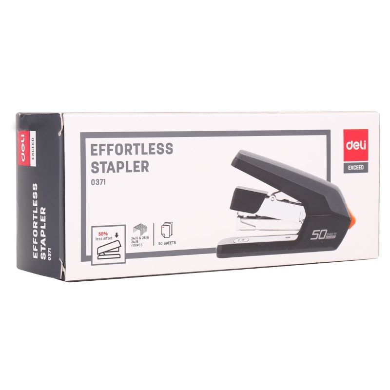 Effortless Stapler 50 sheets24/6 & 26/6 & 24/8 BLACK Metal Half Strip ...
