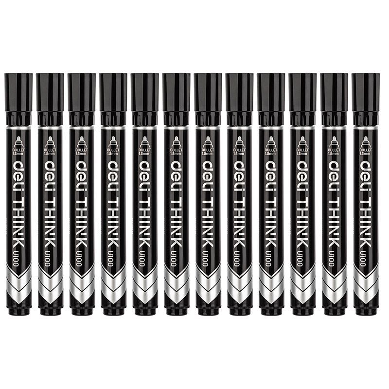 Permanent Marker - Bullet Tip 1.5mm (12pc) - Black - Deli