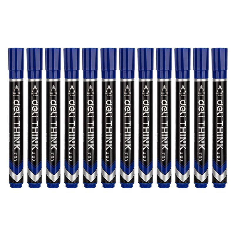 Permanent Marker - Bullet Tip 1.5mm (12pc) - Blue - Deli