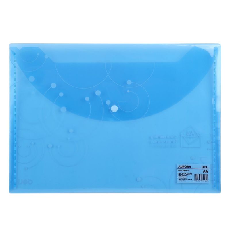 Carry Folder - A4 Transparent with press stud (180 micron) - Blue - Deli