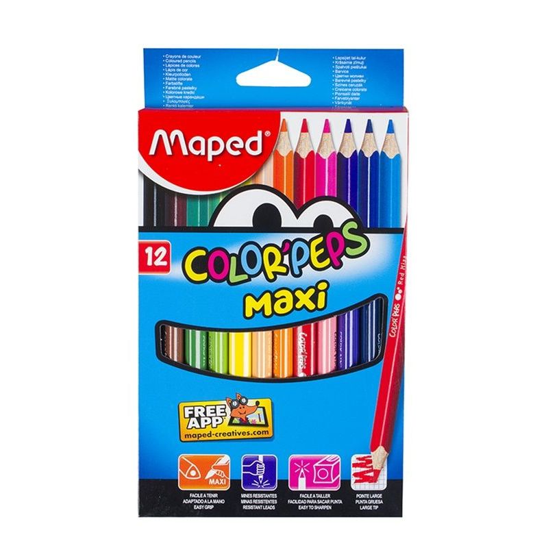 Colour Pencils - Triangular 9.5mm (12pc) Maxi Color'Peps - Maped
