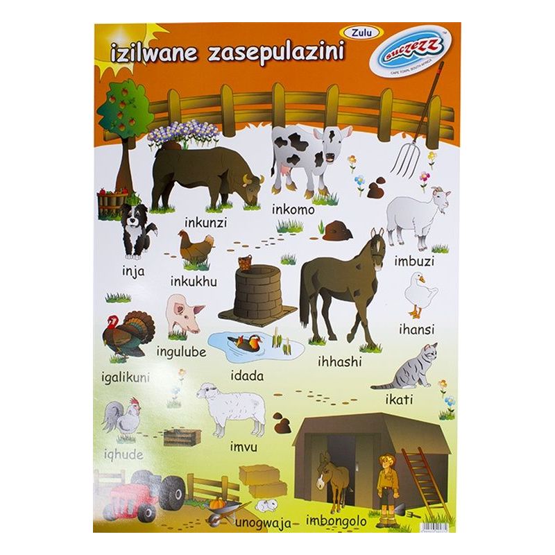 izilwane zasepulazine (farm animals) | zulu poster | satoytrade