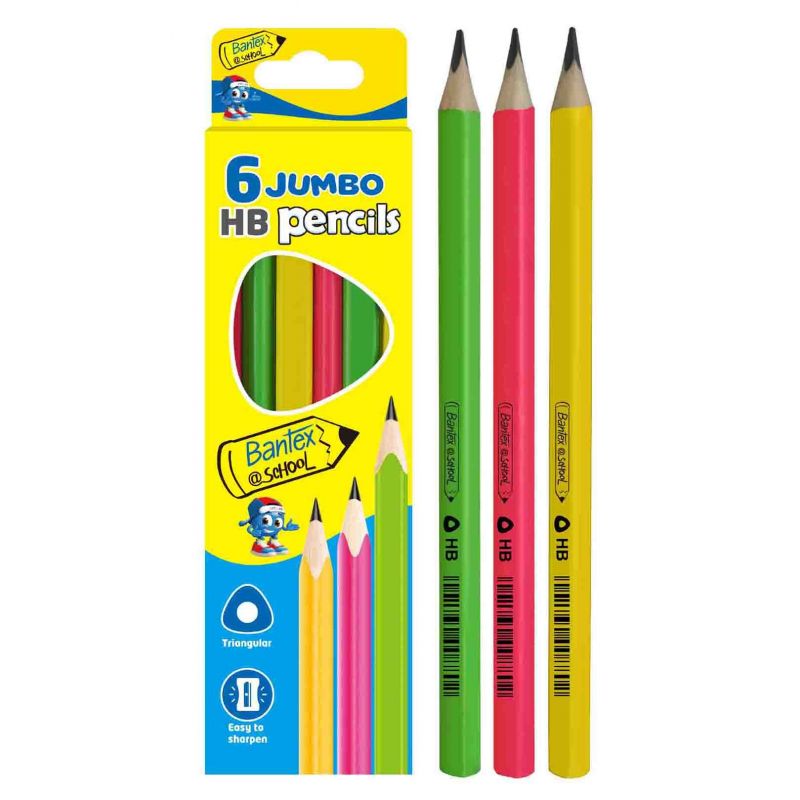 Pencils - Triangular - HB (6pc) Jumbo - Bantex